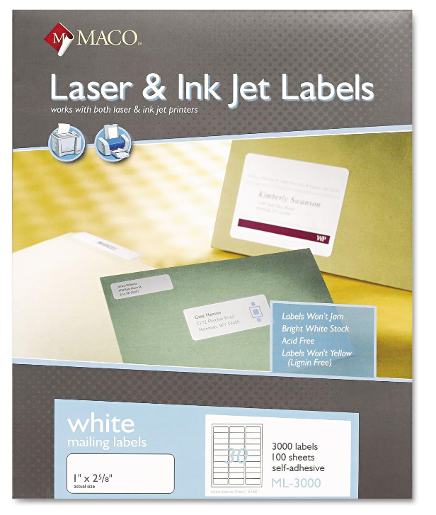 MACO ML-3000 Laser/Ink Jet White Address Labels – Econo Office & School ... MACO ML-3000 Laser/Ink Jet White Address Labels – Econo Office & School ...